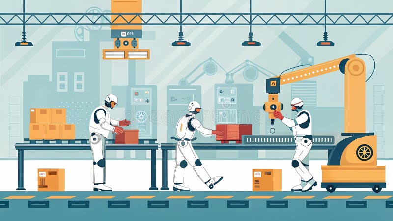 Robot Working in Factory stock illustration. Illustration of equipment ...