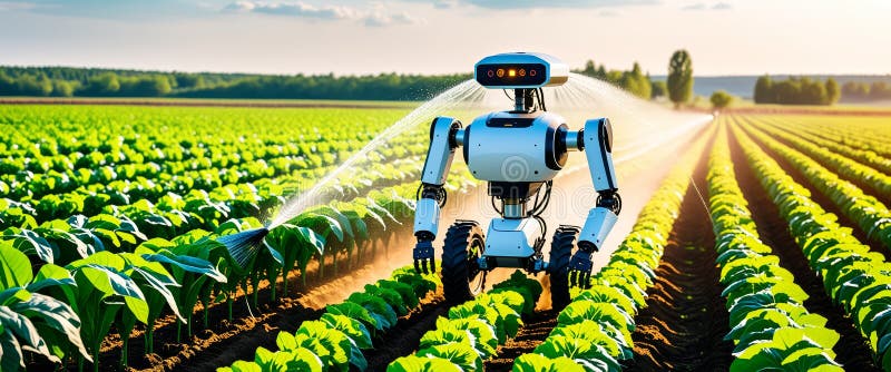 Robot Working on Farm Using New AI Technologies in Agriculture Stock ...