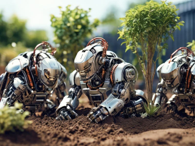 Robot Working in a Greenhouse. Smart Agricultural Technology Innovation ...