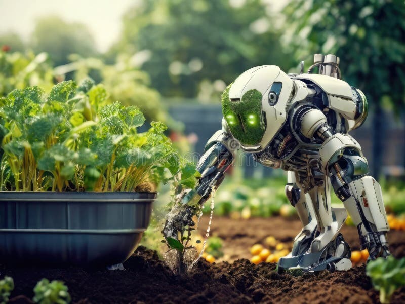 Robot Working in a Greenhouse. Smart Agricultural Technology Innovation ...