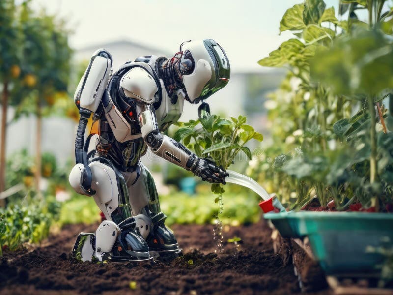 Robot Working in a Greenhouse. Smart Agricultural Technology Innovation ...