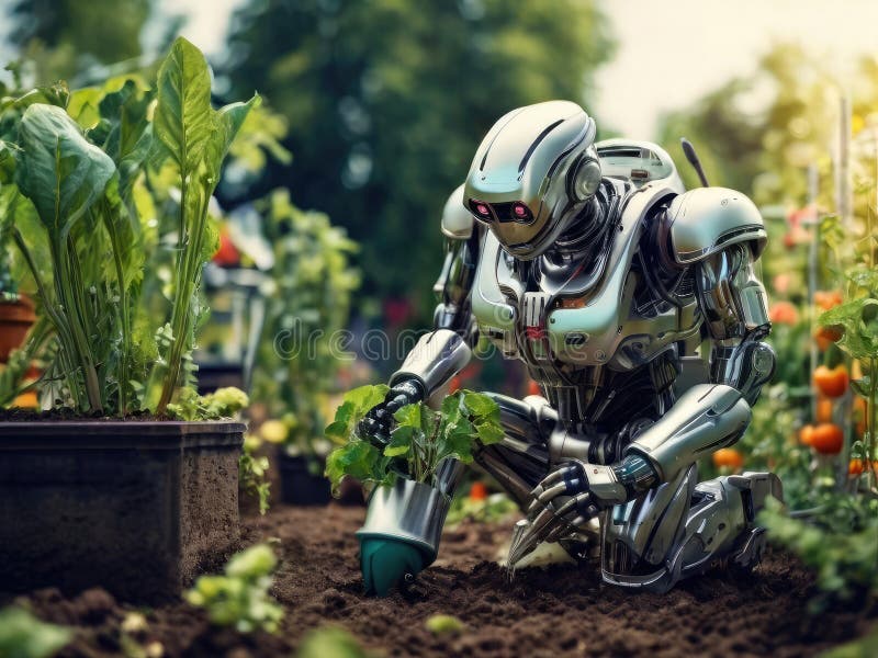 Robot Working in a Greenhouse. Smart Agricultural Technology Innovation ...