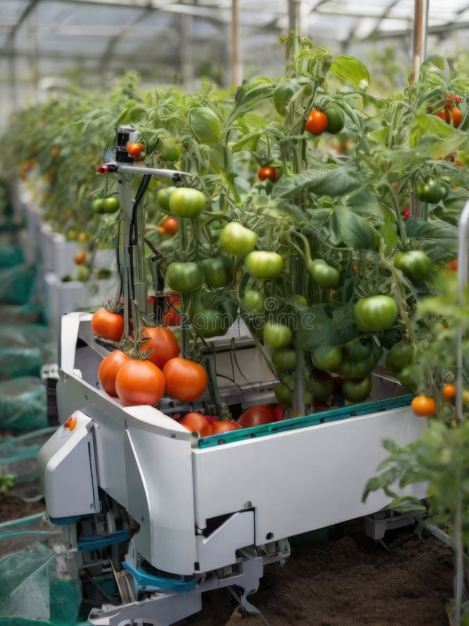 Robot Working in a Greenhouse. Smart Agricultural Technology Innovation ...