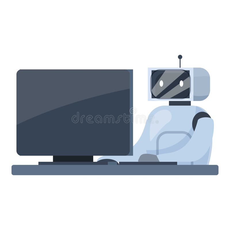 Robot Working from Home Office Using Desktop Computer Stock Vector ...