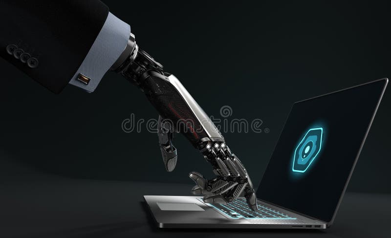 Robot Hand in Business Suit Touching Laptop Keyboard Stock Image ...