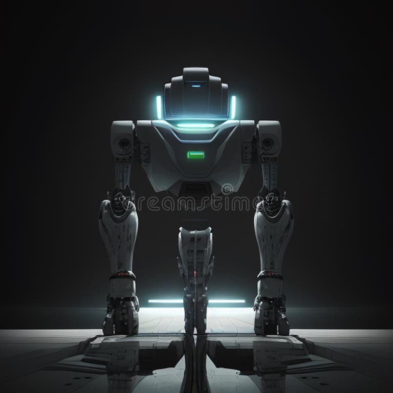 Robot Working with a Laptop in Front of a Binary Code Background Stock Illustration ...