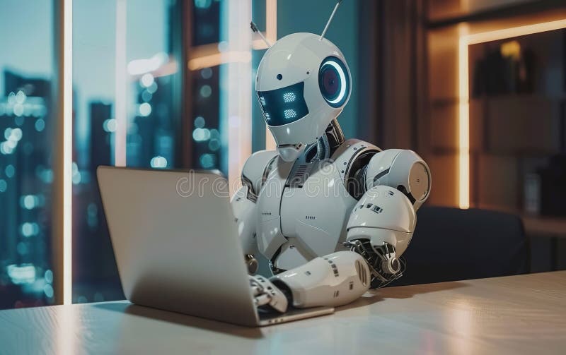 Robot Working in the Garden, Harvesting. AI Centered World Concept ...