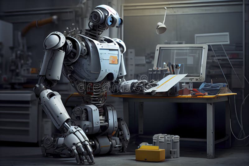 Robot Working Steel Welding Building Electronic Machine in Factory ...