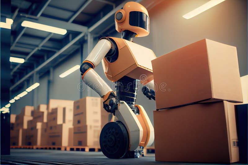 Robot Working at Warehouse. Stock Illustration - Illustration of ...