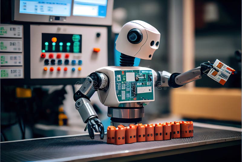 Robot Working at Warehouse. Stock Illustration - Illustration of ...