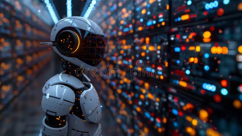 The Robot Works with Artificial Intelligence. a Cyborg in Futuristic ...