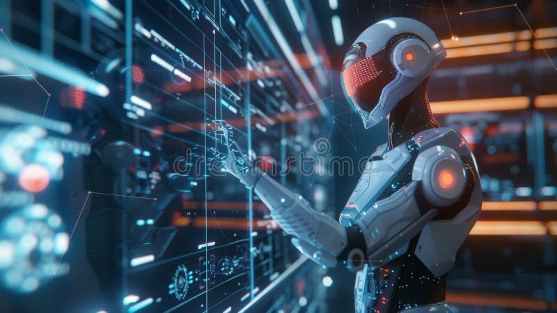 A Robot Works at a Factory. Humanoid Cyborg or Android with Artificial ...