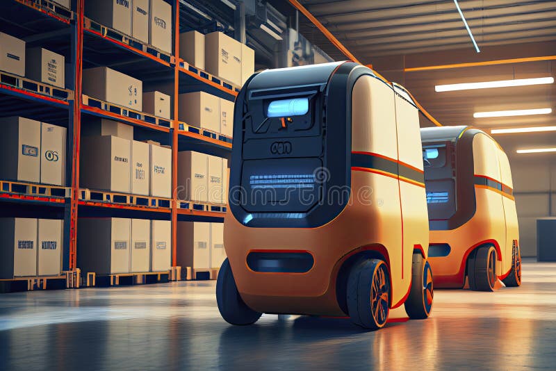 Robot Works in a Logistics Warehouse Stock Illustration - Illustration ...