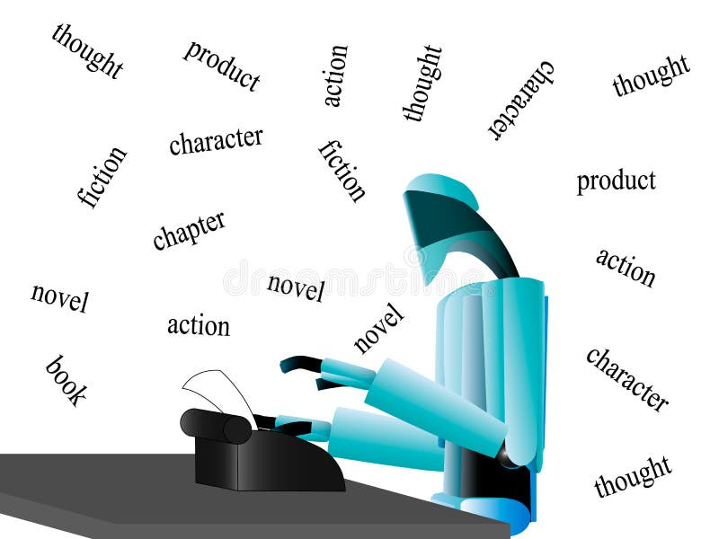 Robot writer at the table stock illustration. Illustration of control ...