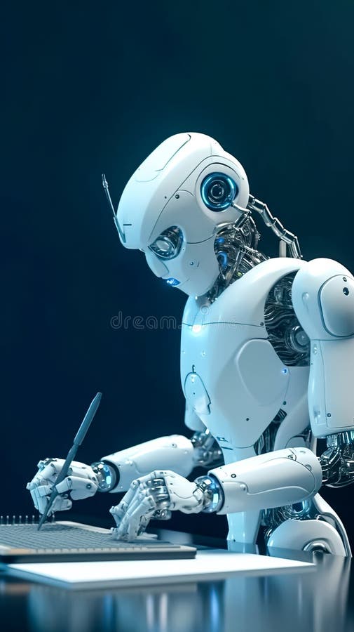 The Robot Writes in a Notepad with a Pen, Generative AI. Stock Image ...