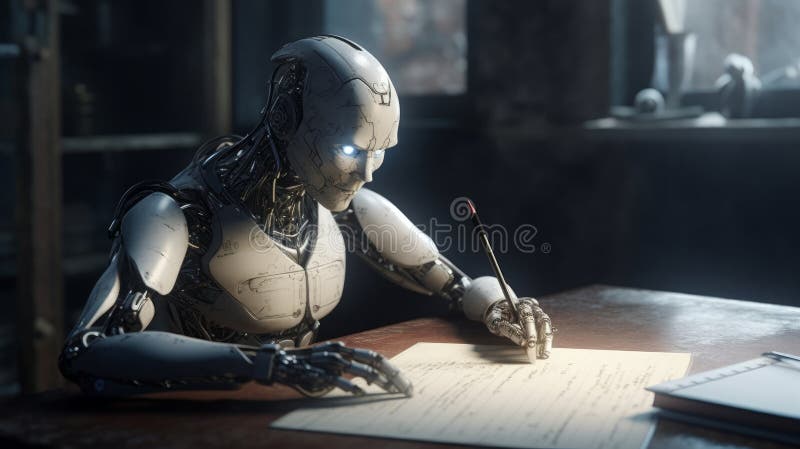 The Robot Writes Some Notes with a Pen. Generative AI Stock ...