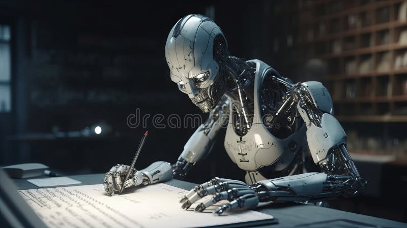 The Robot Writes Some Notes with a Pen. Generative AI Stock ...