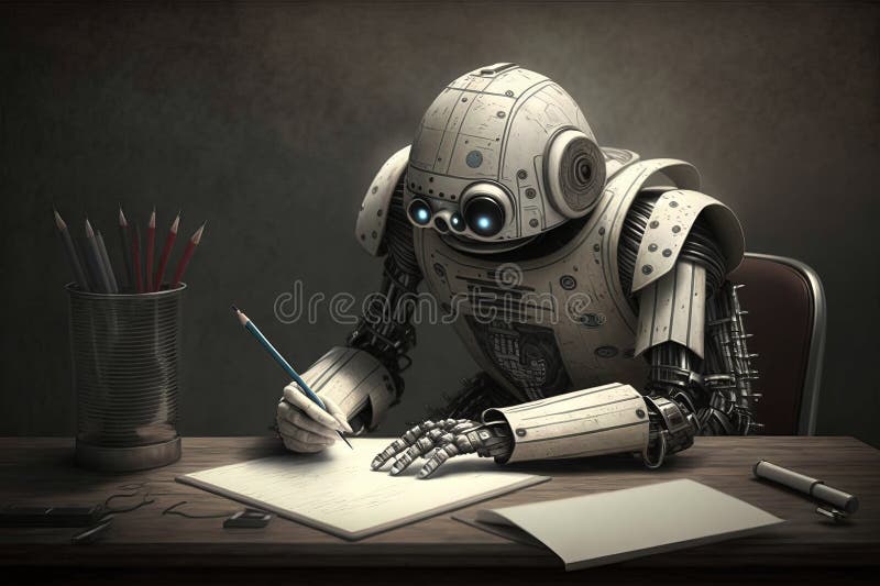 Robot Writing Answers on a Paper. Artificial Intelligence Metaphor ...