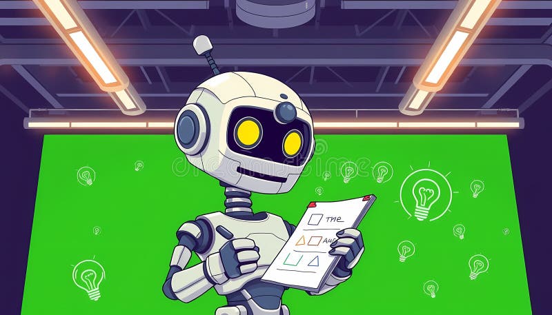 Robot Writing on Paper with Light Bulbs Stock Illustration ...