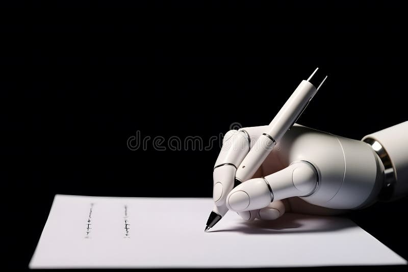 Robot Writing on Paper. Neural Network AI Generated Stock Illustration ...