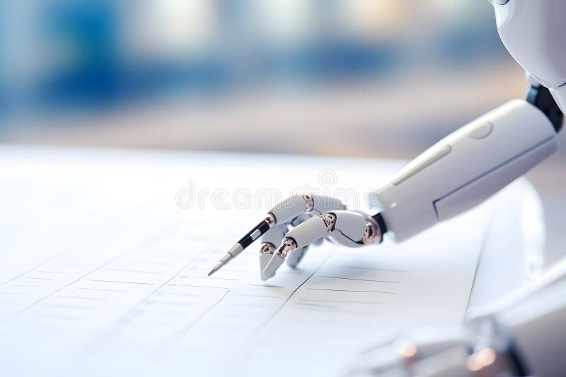 Robot Writing on Paper. Neural Network AI Generated Stock Illustration ...