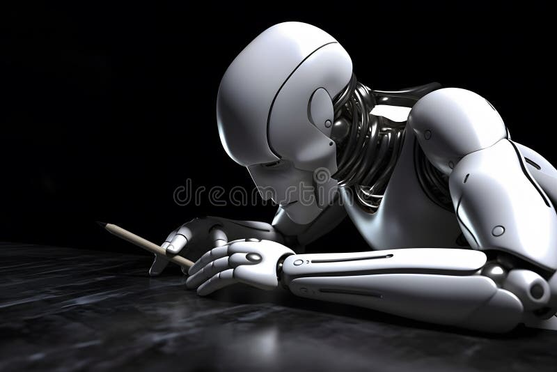 Robot Writing on Paper. Neural Network AI Generated Stock Illustration ...
