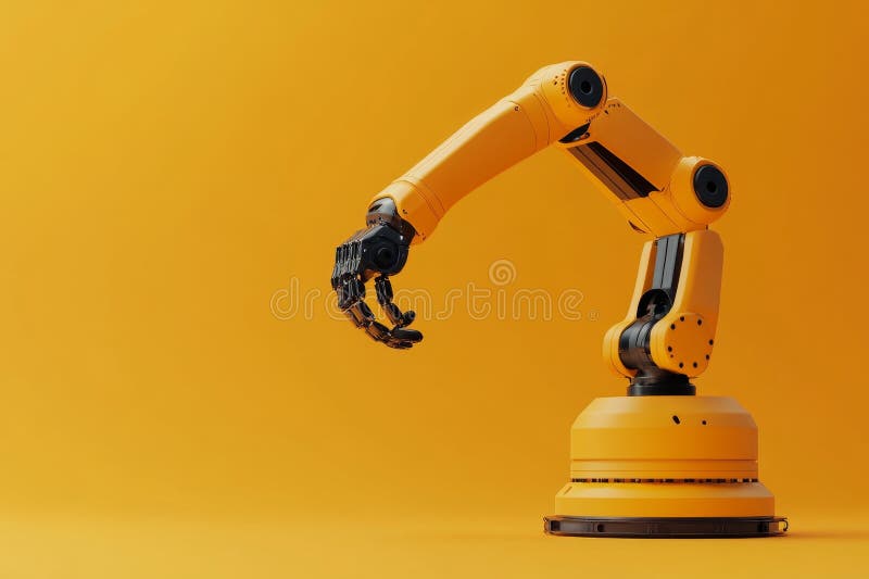 A Robot with a Yellow Arm is Standing on a Yellow Background Stock ...
