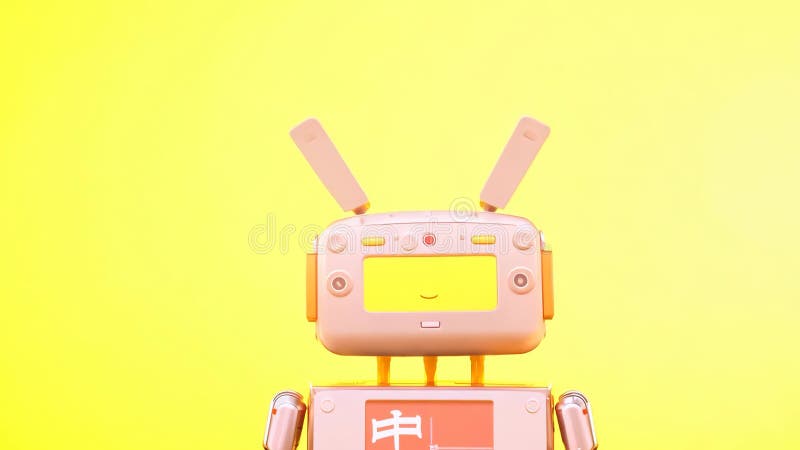 A Robot with a Yellow Background and a White Face with a Red Nose Stock ...