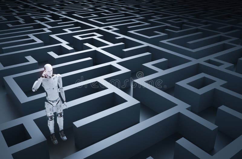 Roboter im Labyrinth stock abbildung. Illustration von finger - 110753465