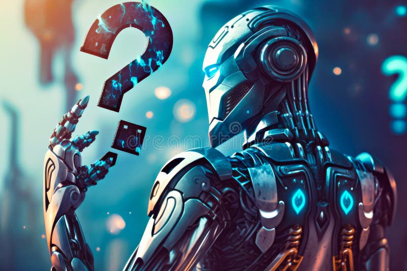 Roboter Mit Fragezeichen in Seiner Handgenerationsai Stock Abbildung - Illustration von technik ...