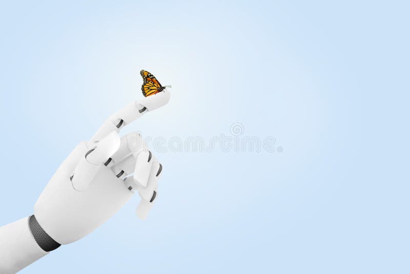Robothand Met Een Vlinder Op Het De Vinger Van ` S Stock Illustratie ...