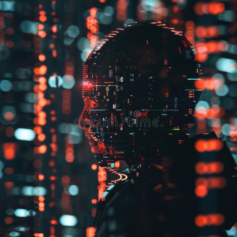 Robotic Abstract Image with Brightly Lit Digital Dot Style Connected To ...