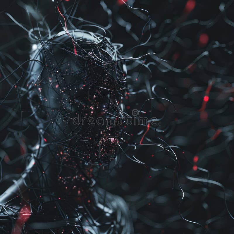 Robotic Abstract Image with Brightly Lit Digital Dot Style Connected To ...