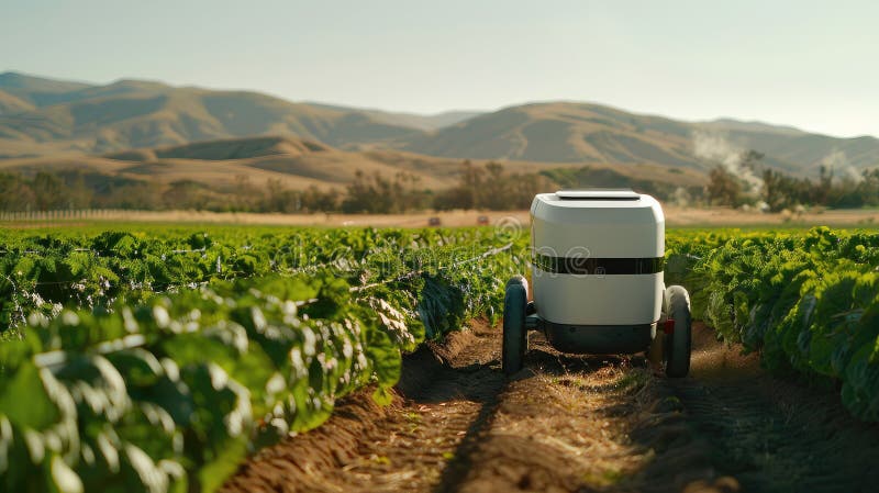 Robotic Agriculture Machine Working in Farm Fields. Stock Photo - Image ...