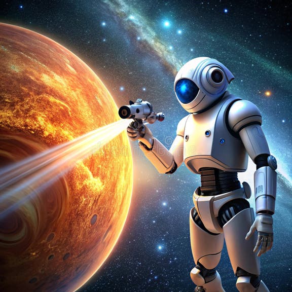 Robotic AI Explorer Scanning Exoplanet with Difurans Vision Stock ...