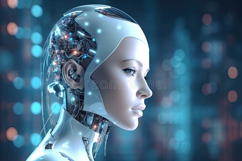 Robotic Ai . Futuristic Technology or Machine Learning . Humanoid Face ...