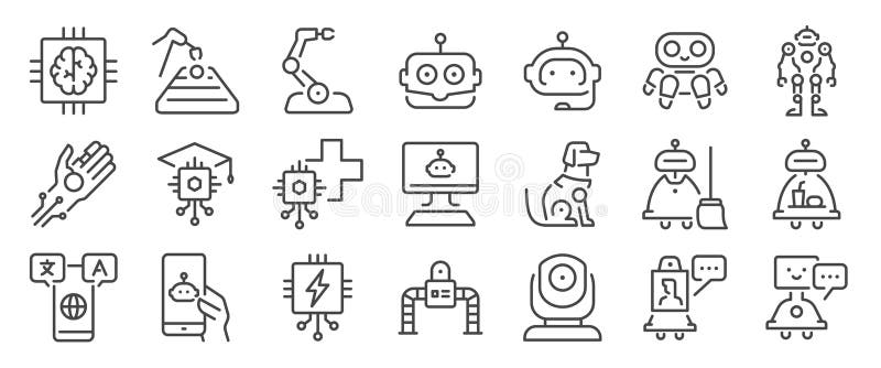 Robotic AI Icon Set. it Includes Robot, Robo, Automatic, Mechanical ...
