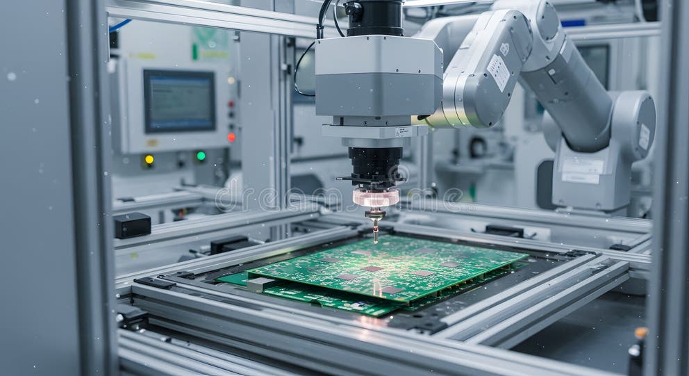 AI Quality Control in Electronics Factory Stock Illustration ...