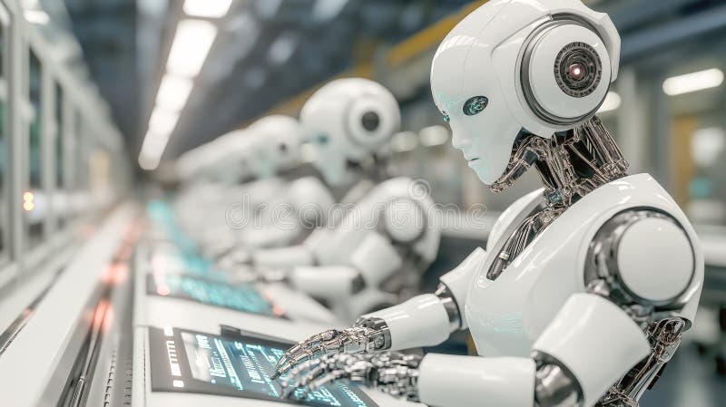 Robotic AI Systems Operate Efficiently in a Modern Factory Stock Image ...