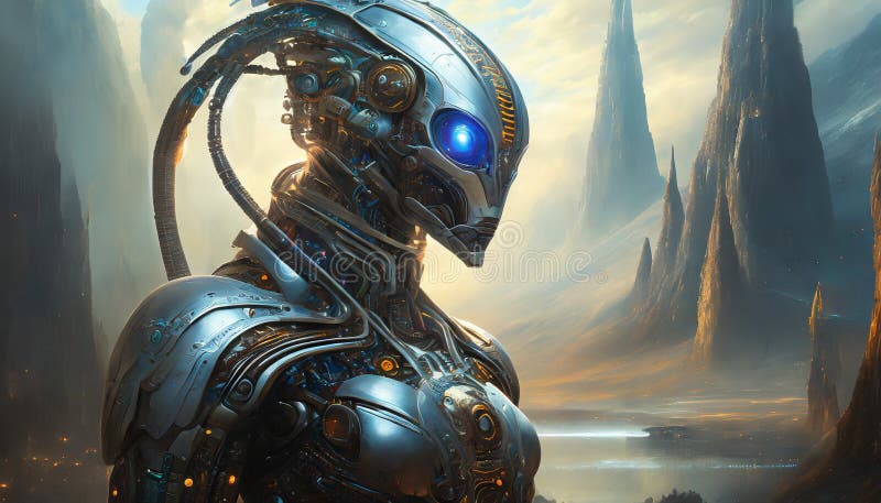 Robotic alien stock illustration. Illustration of poster - 311921517