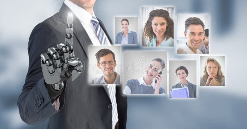 Robotic Android Businessman Interacting and Choosing a Person from ...