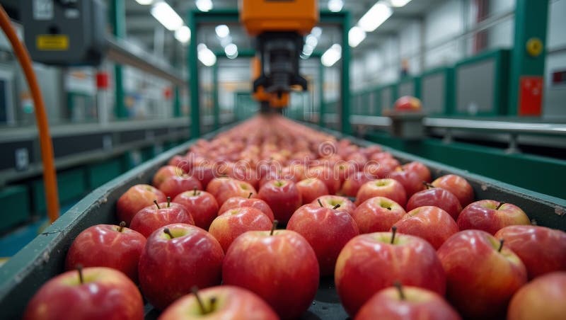Robotic Apple Sorting on Conveyor Belt with Sensors and Cables Stock ...