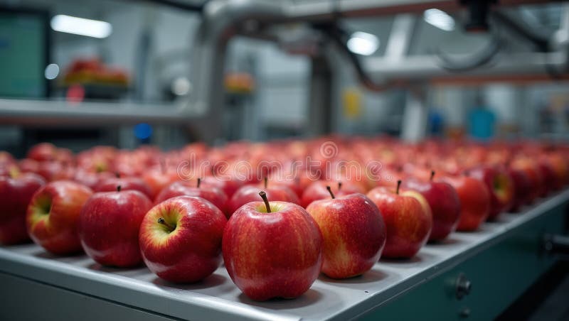 Robotic Apple Sorting on Conveyor Belt with Sensors and Cables Stock ...