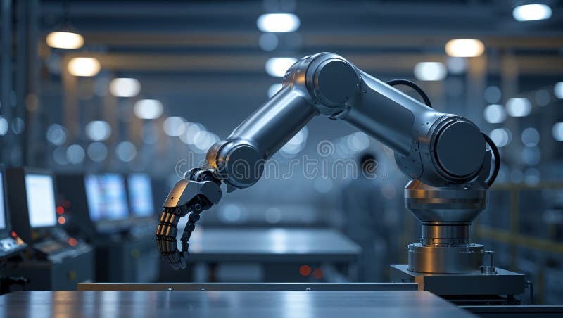 Robotic Arm in Action at an Advanced Manufacturing Facility during a ...