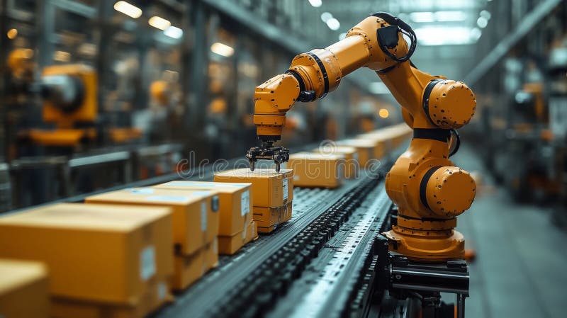 Robotic Arm with Adaptive Grippers Sorting Packages on an Assembly Line ...