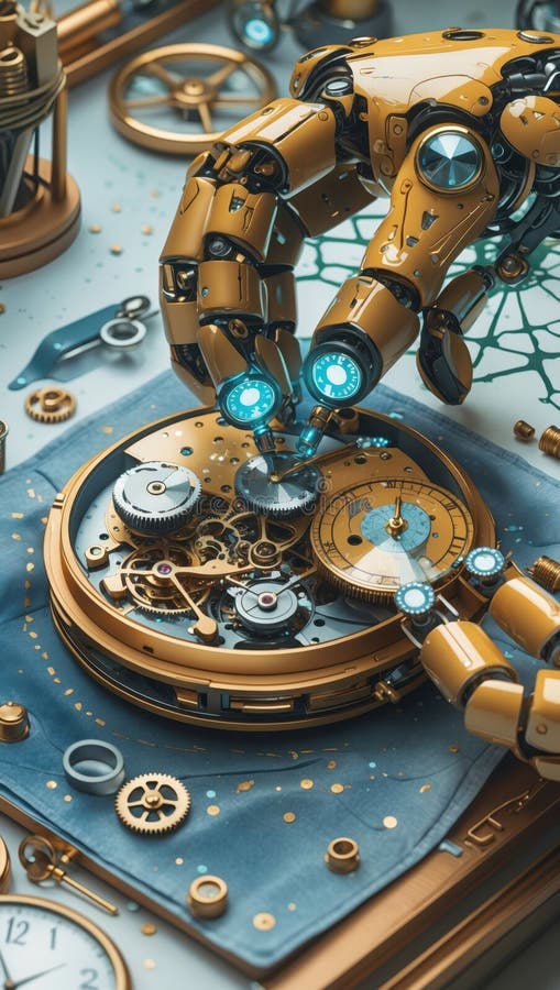 Futuristic Robotic Arm Repairing Intricate Clockwork Mechanism with ...