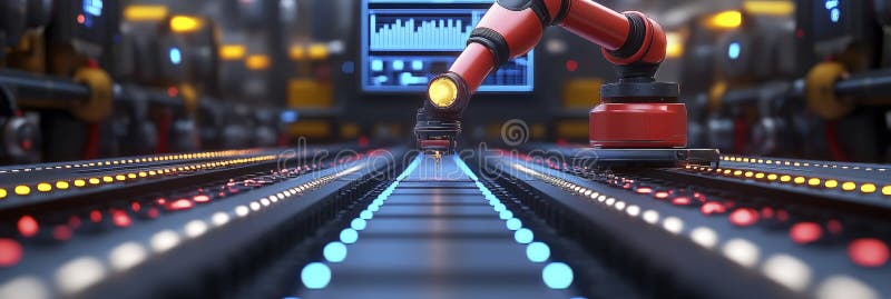 Robotic Arm Aligning Components on Assembly Line Stock Illustration ...