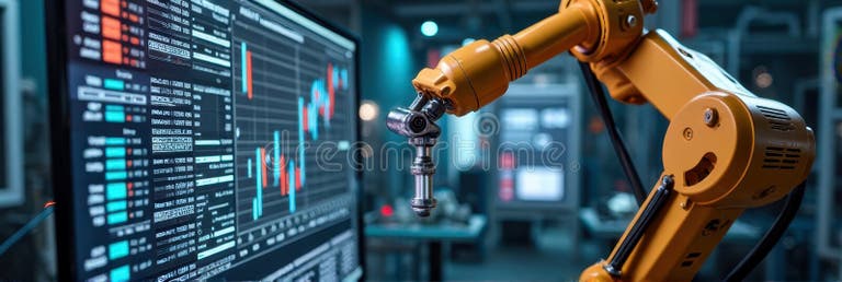 Robotic Arm Analyzing Data on Computer Screen in High-tech Lab Stock Image - Image of robotic ...