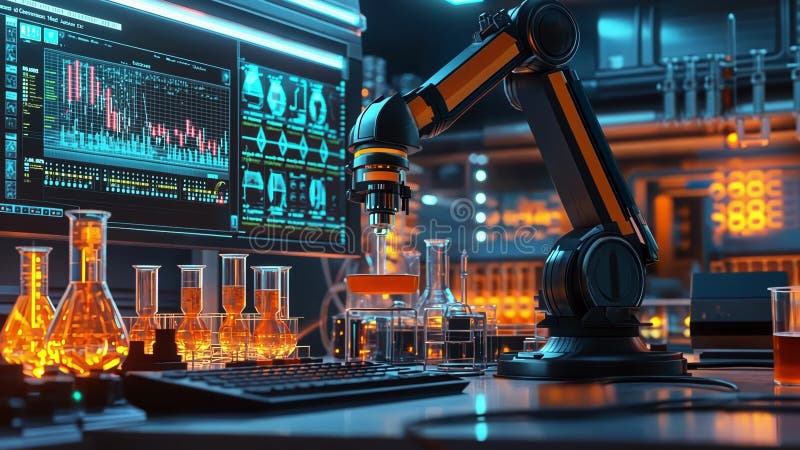 Robotic Arm Analyzing Samples in Futuristic Laboratory Setting Stock ...