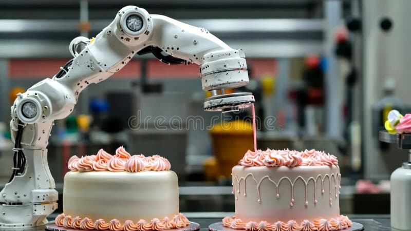 Robotic Arm Decorates Cakes in a Modern Baking Facility with Precise ...